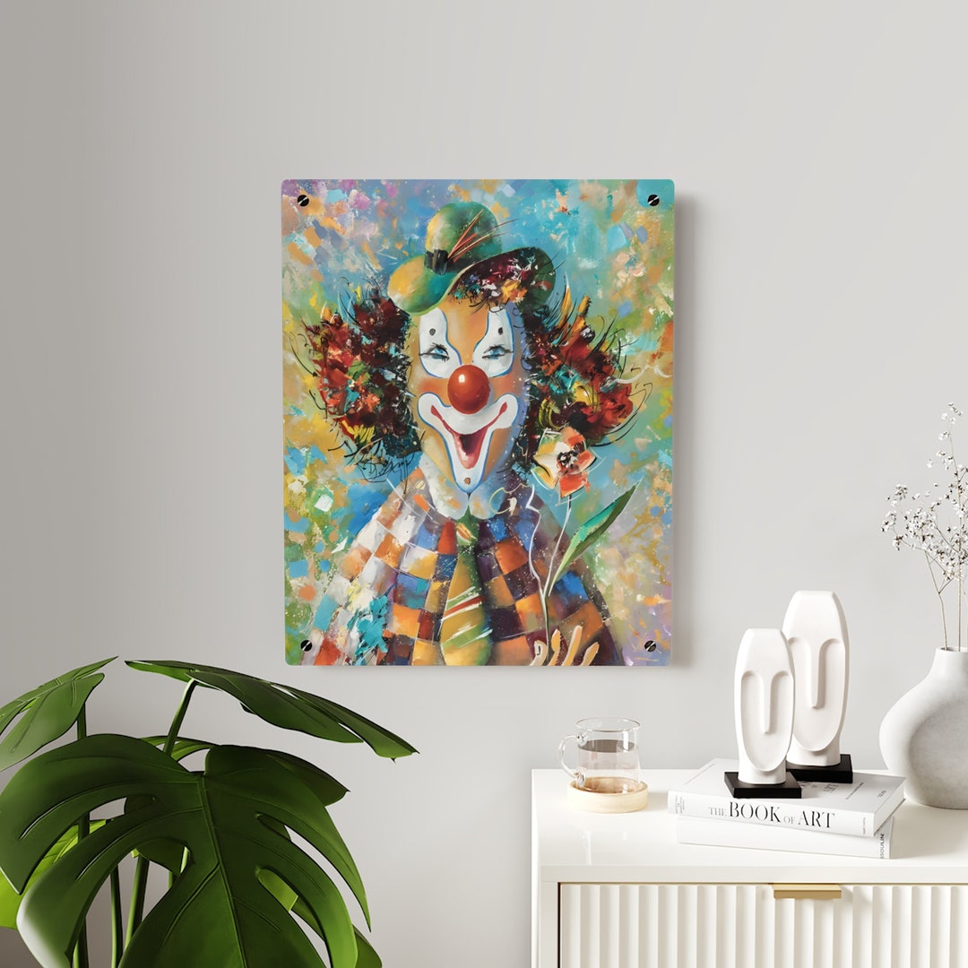 Colorful Clown With A Flower Acrylic Wall Art Panels Clowncore Clown ...