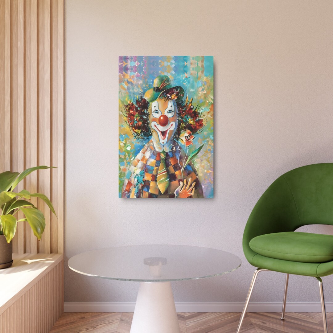 Colorful Clown With A Flower Metal Art Sign Wall Art Clowncore Clown ...