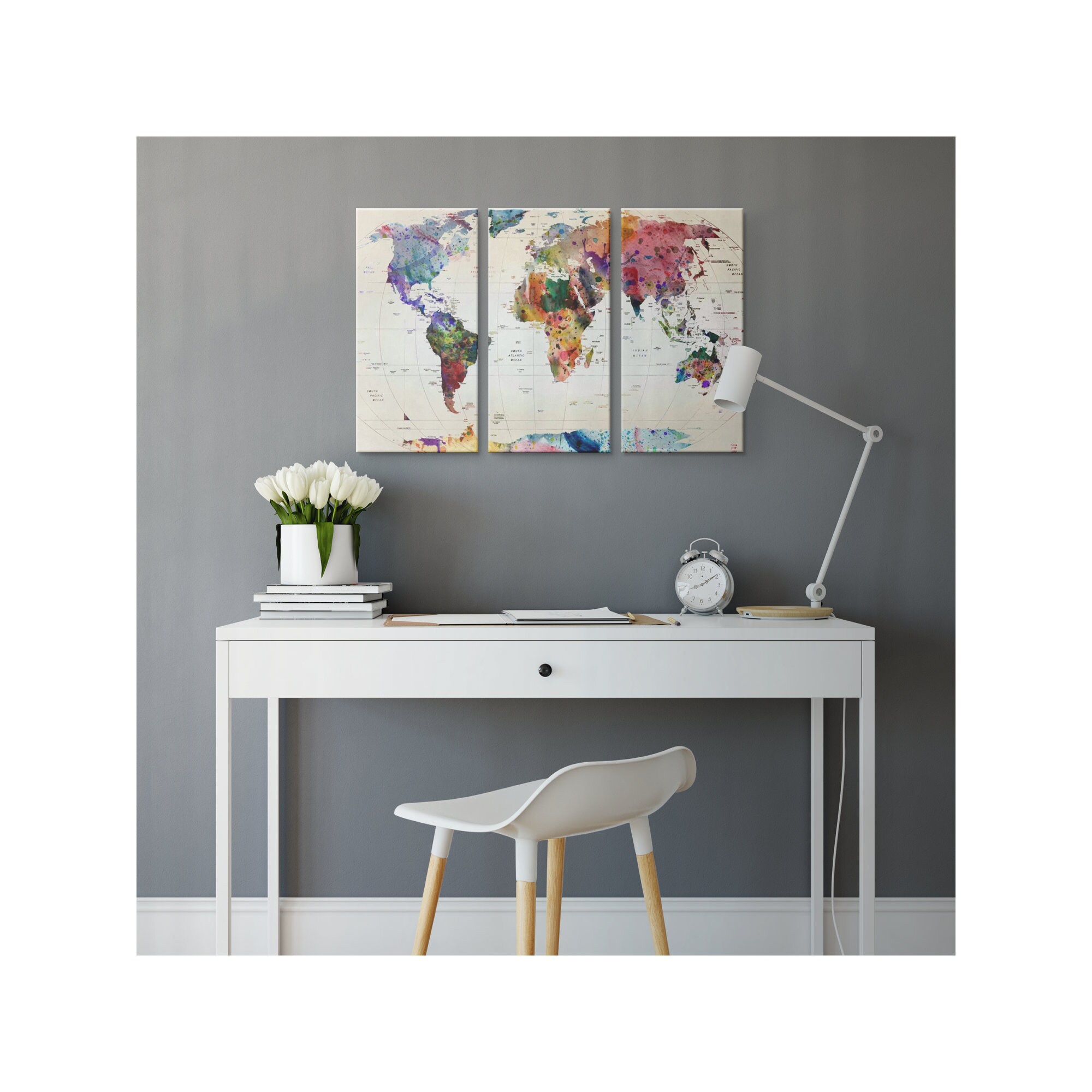 Wall Decor Over the Bedcolored World Map 3 Piece Canvas World - Etsy