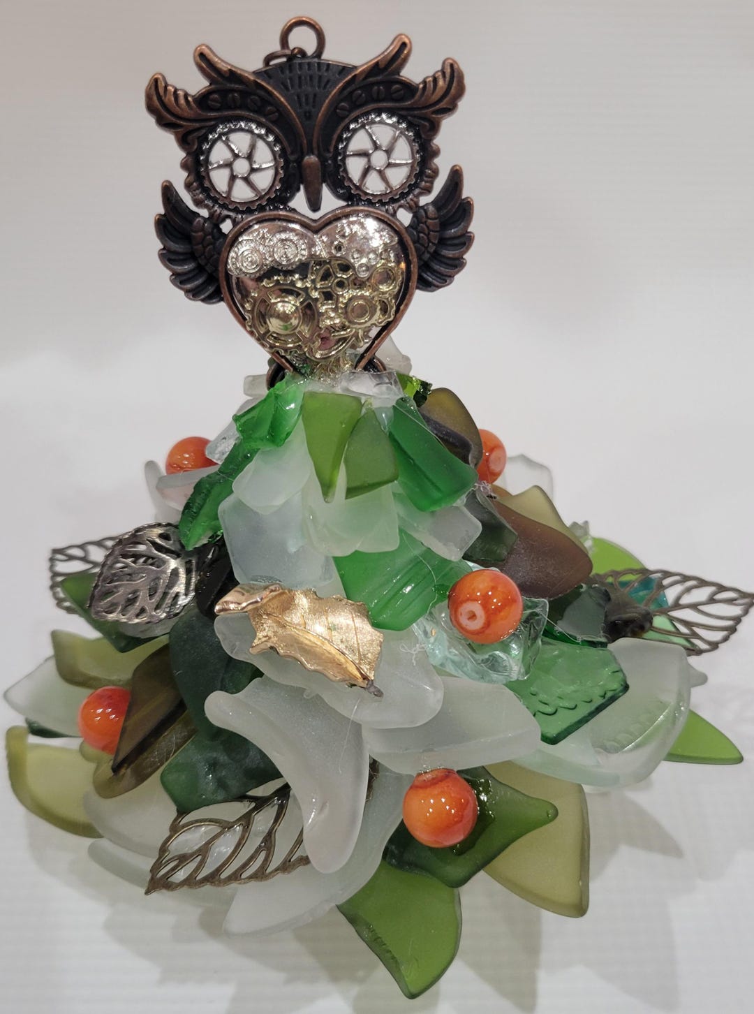 Tumbled Beach Glass Tree Quizzical Owl - Etsy