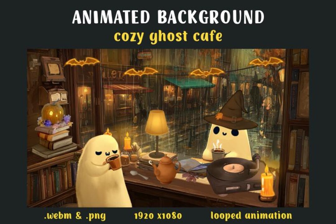 Animated Ghost Cafe Vtuber Background: Rainy Halloween Stream (webm ...