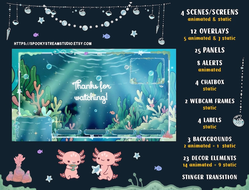 Animated Ocean Overlays Pack for Twitch Stream, Vtuber Underwater ...