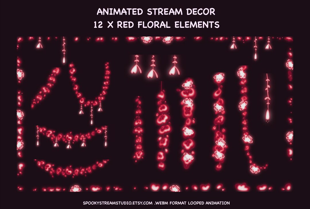 Animated Red Floral Stream Decor | Twitch Overlay Elements (WEBM Loop ...