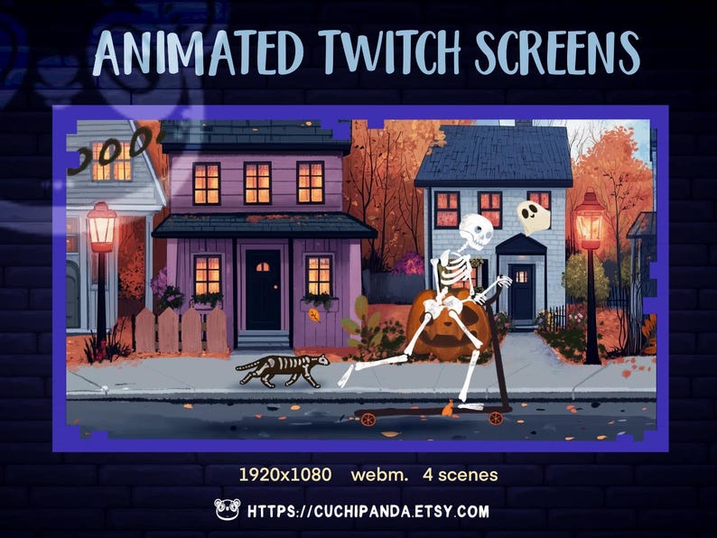 Animated Halloween Stream Scenes, Skeleton Ride, Autumn Town, Dark ...
