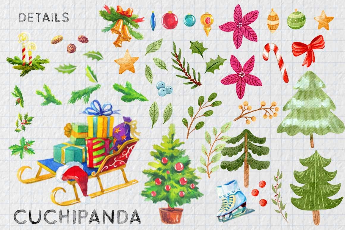 Christmas Clipart Elf Santa Claus Trees Winter Holidays Watercolor PNG ...