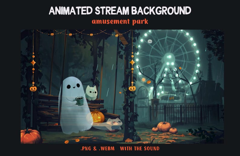 Animated Background, Ghost and Cats, Amusement Park, Vtuber Scene, Cozy ...