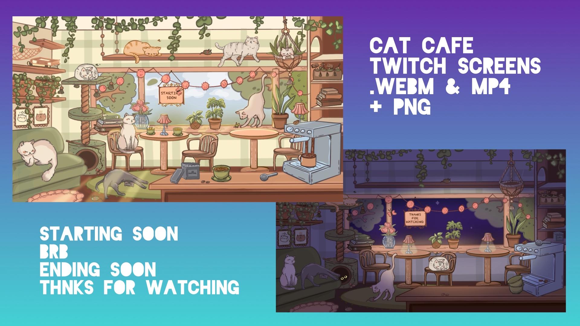 Cozy Cafe Stream Scenes, Cute Cat Cafe Twitch Screens, Streaming Set ...
