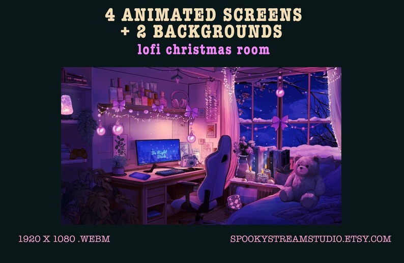 Christmas Animated Cozy Lofi Gamer Room Stream Screen (webm) - Etsy