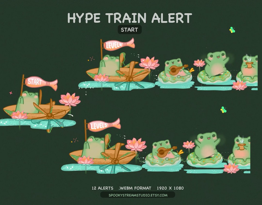 Hype Train Alerts Animated Frog , Kawaii Stream Overlay Pack (WEBM ...