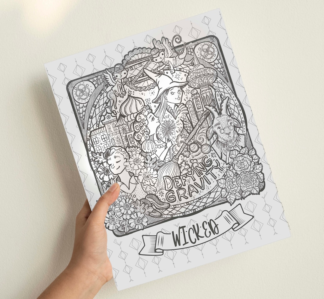 Wicked Musical Coloring Page Poster Glinda and Elphaba Wall Art Gift ...