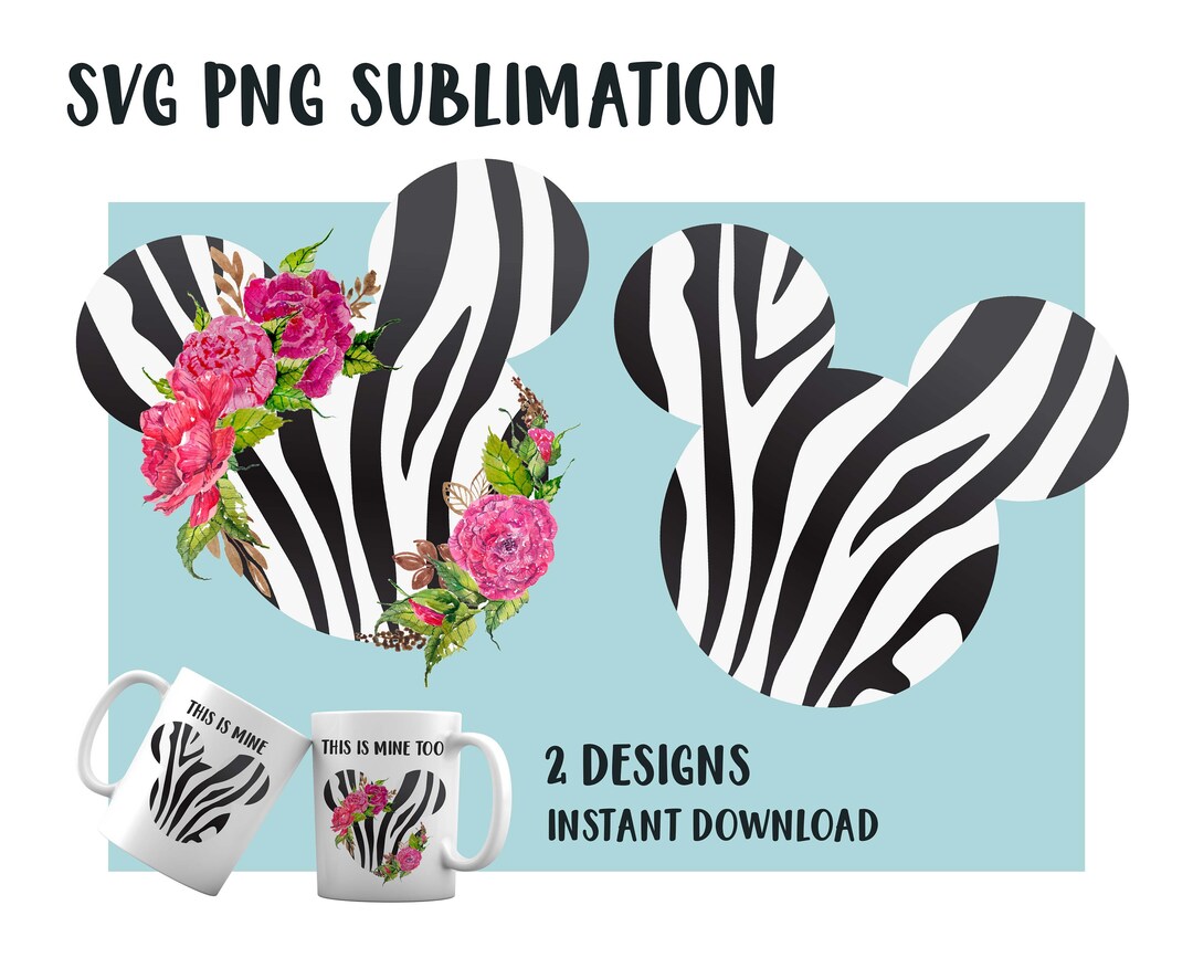 Mickey Head Shape SVG T-shirt Sublimation Print PNG Zebra Color Flowers ...