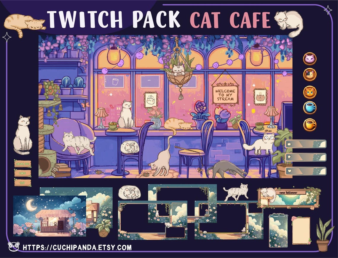 Animated Cat Cafe Twitch Overlay Pack: Cozy Lofi Stream Assets - Etsy