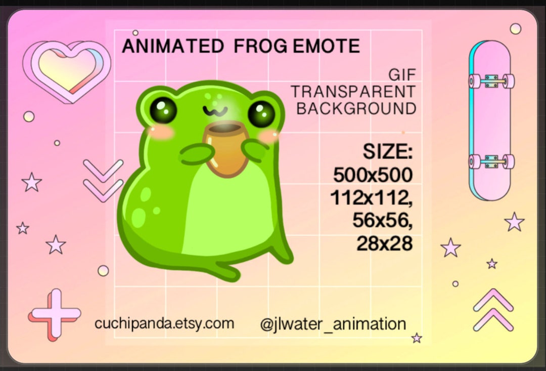 Animated Green Frog Chubby Kawaii Emote Adorable Froggy, Drink Tea ...