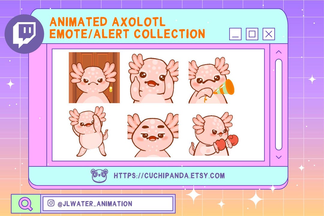 Animated Axolotl Emote Set, Alert, Smirk Emote, Dance, Party, Middle ...