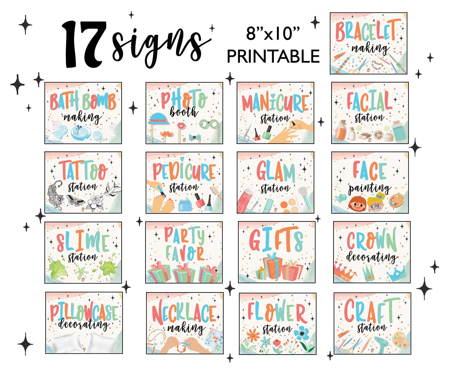 Party Sign Bundle Craft Station Making Digital File Printable Birthday ...
