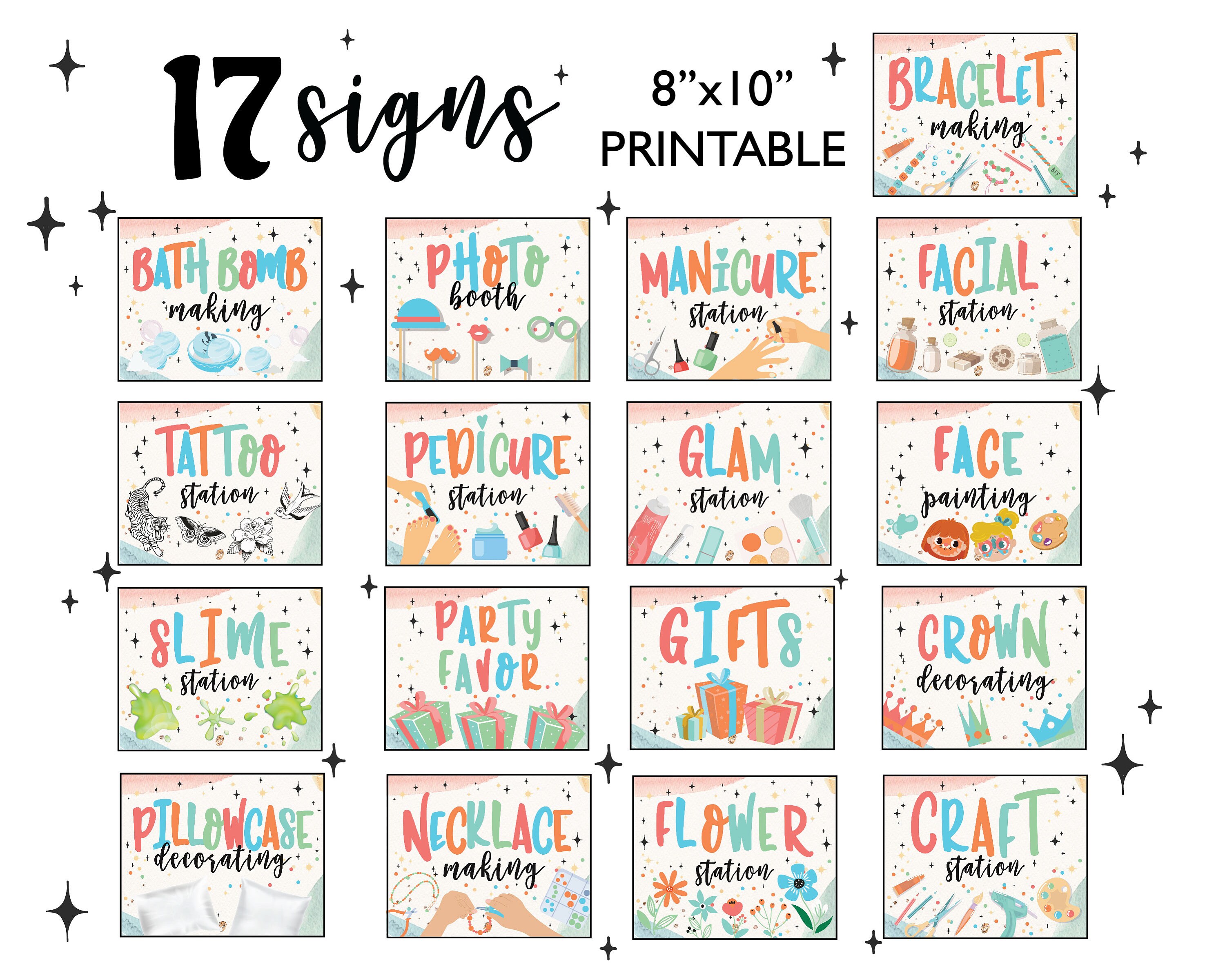 Party Sign Bundle Craft Station Making Digital File Printable Birthday ...