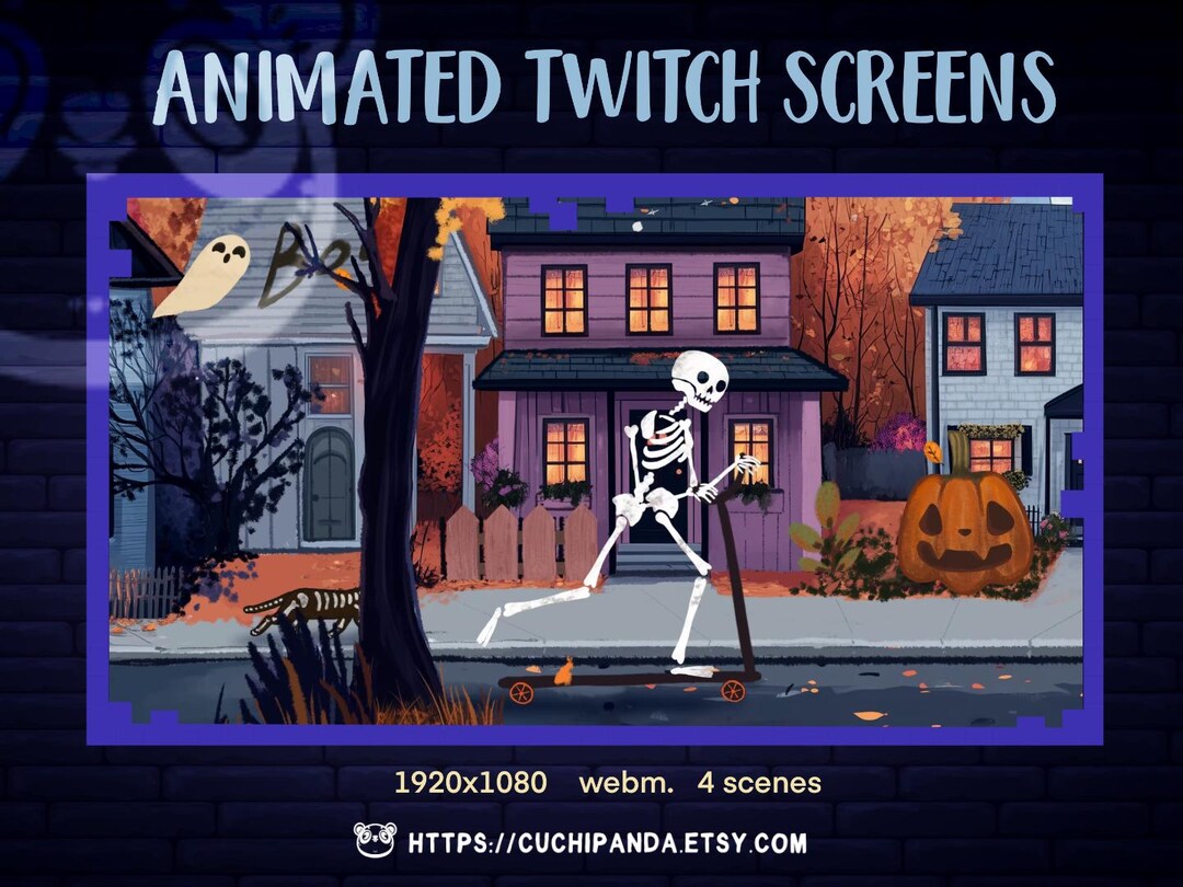 Animated Halloween Stream Scenes, Skeleton Ride, Autumn Town, Dark ...