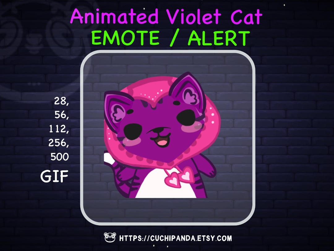 Animated Violet Cat Emote: Wiggle Alert, Heart Hat (digital Download ...