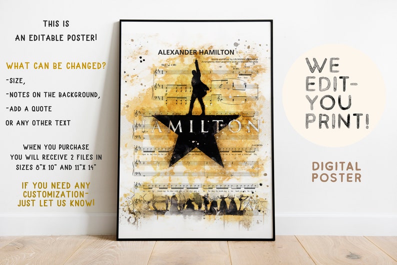 Hamilton Musical Poster Wall Art Gift Editable Digital Poster, HM1 - Etsy