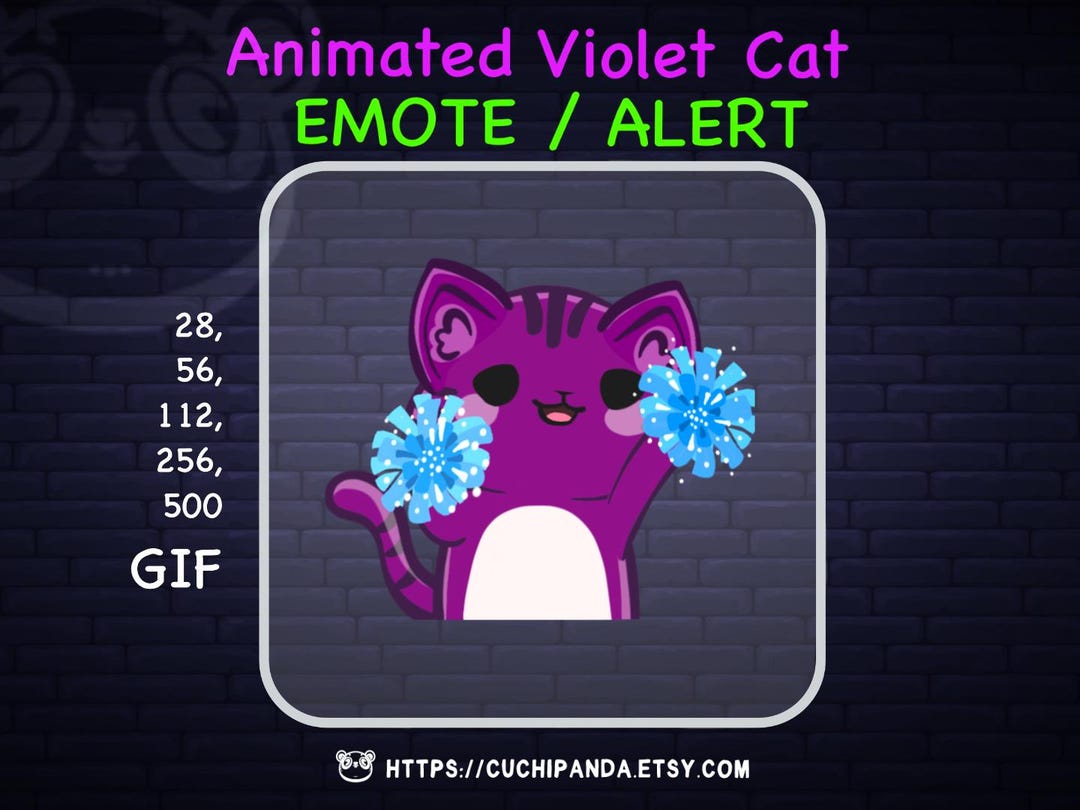 Animated Violet Cat Emote, Cat Alert, Cheer Alert, Pom Pom - Etsy