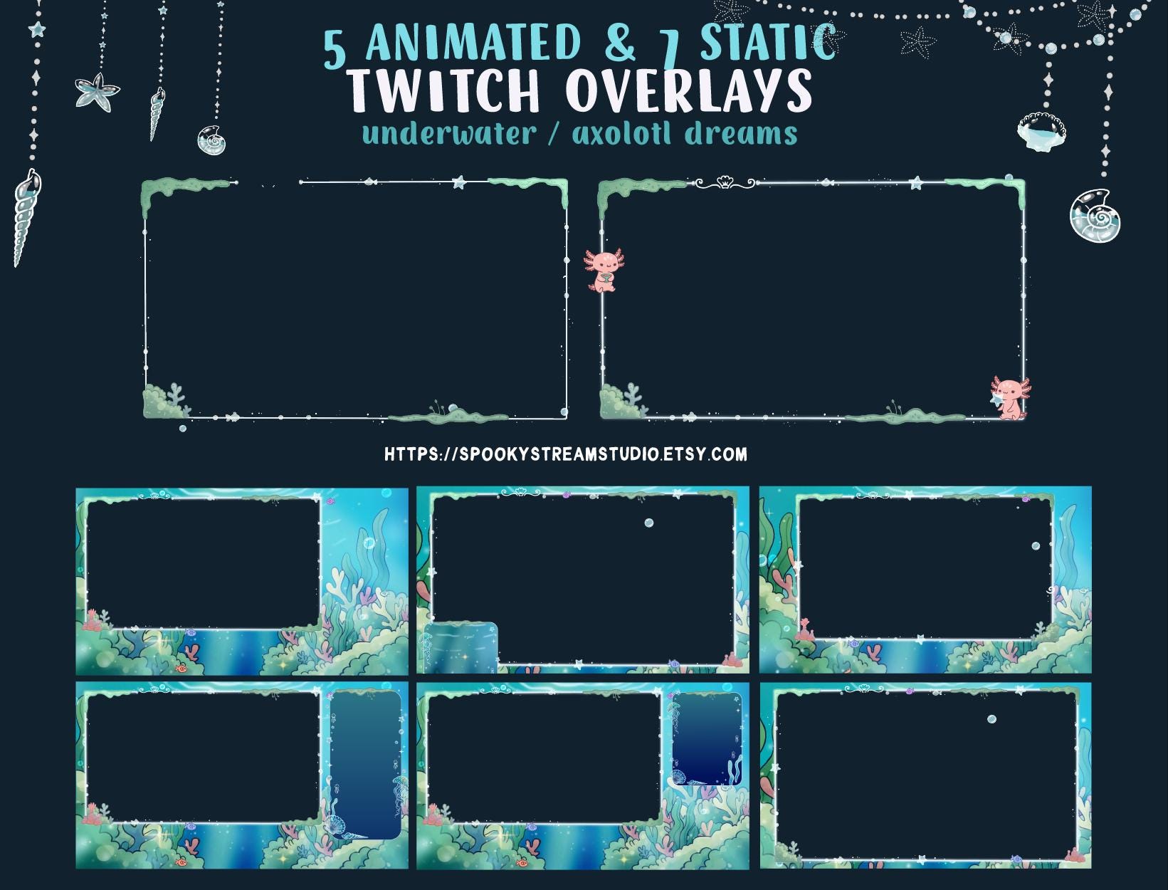 Animated Ocean Overlays Pack for Twitch Stream, Vtuber Underwater ...