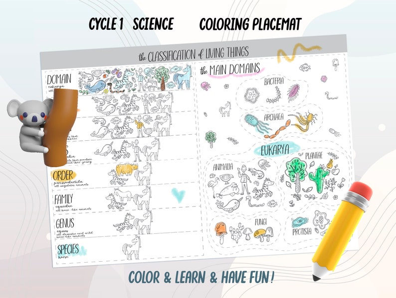 Cycle 1 Science Coloring Placemat Page Memory Work CLASSIFICATION of ...