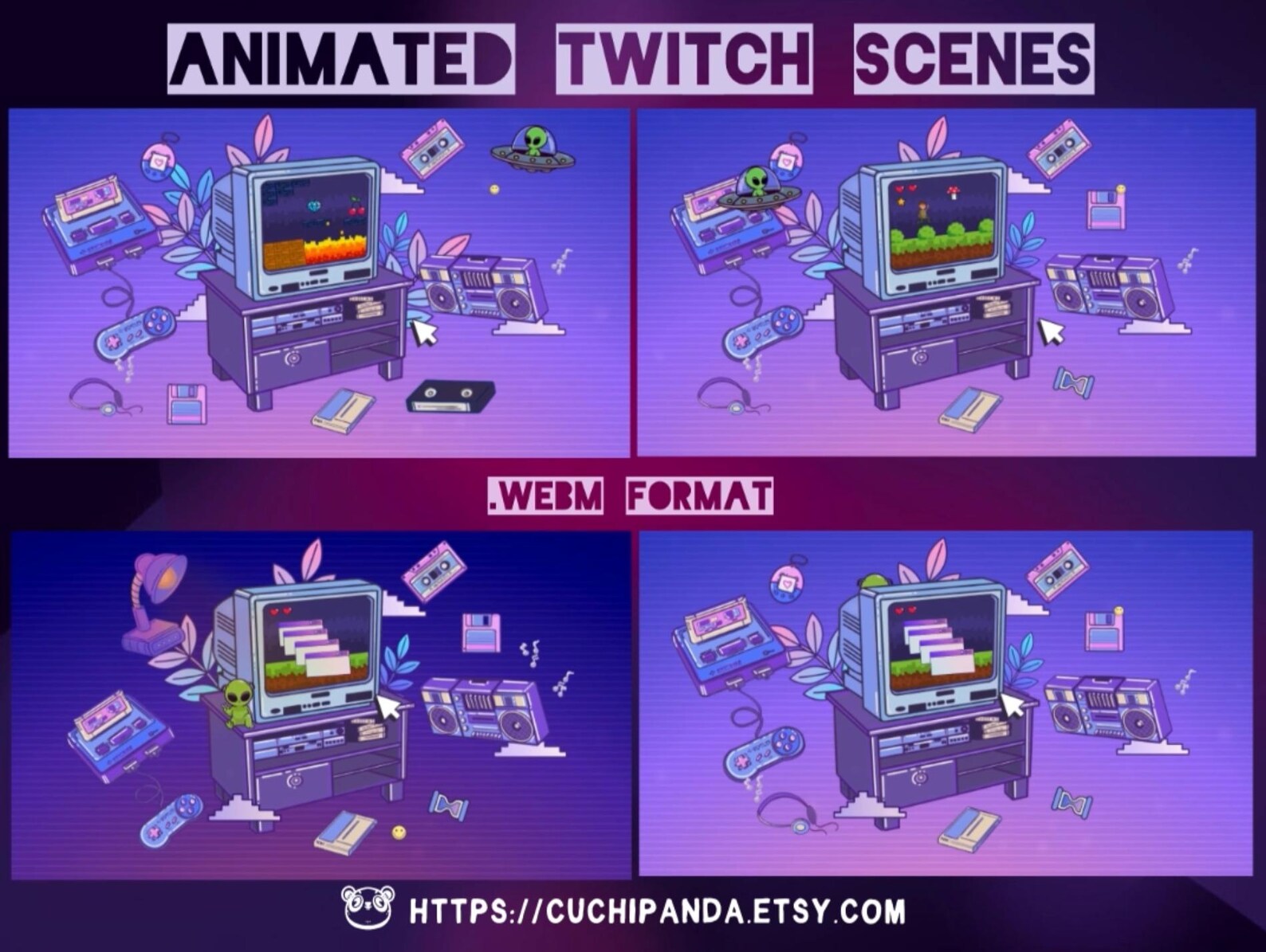 Animated Retro Computer Scenes, Twitch Stream Overlay, Gaming Room With ...