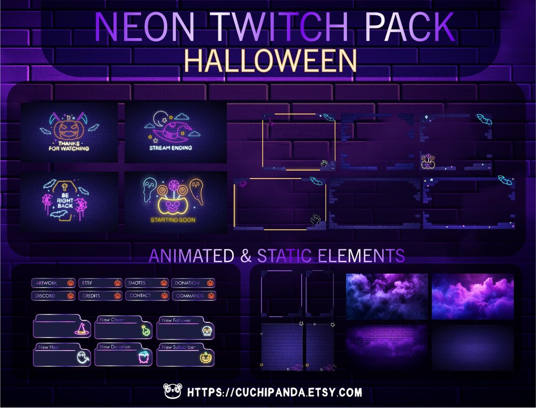 Twitch Halloween Pack, Animated Screen, Webcams, Decor, Chatbox, Panels ...