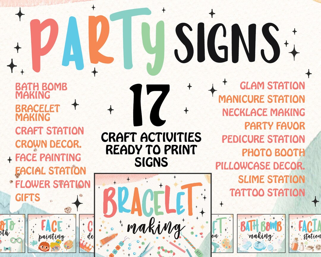 Party Sign Bundle Craft Station Making Digital File Printable Birthday ...