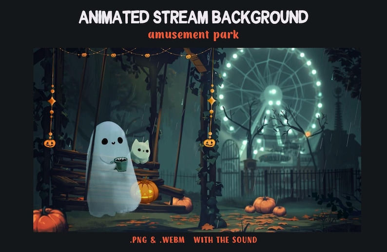 Animated Background, Ghost and Cats, Amusement Park, Vtuber Scene, Cozy Autumn Stream (webm ...