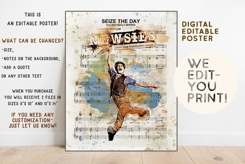 Newsies Musical Poster Wall Art Gift Editable Digital Poster Lyrics, NP ...