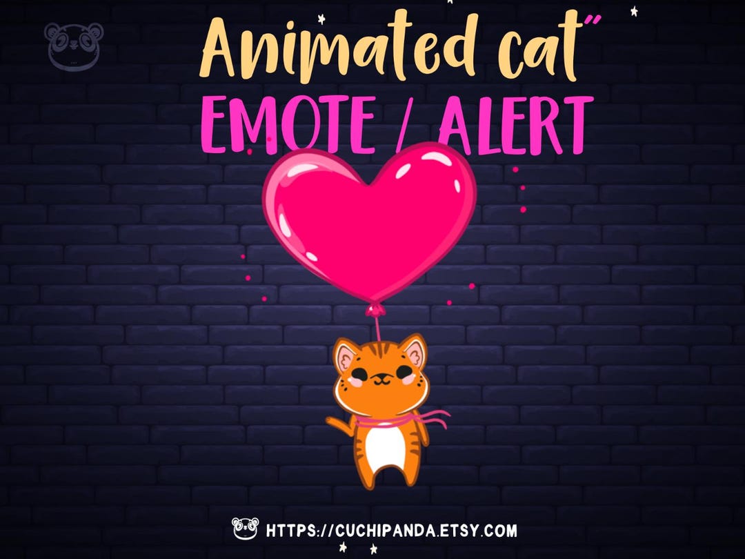 Animated Cat Emote Chibi Orange Kitten Flying With Heart Balloon ...