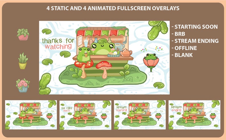 Animated Frog Twitch Kawaii Overlays Full Package, Scenes Overlays ...
