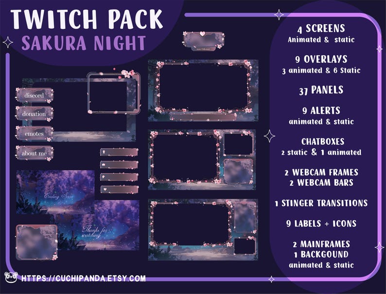 Sakura Twitch Overlay Pack: Animated Cherry Blossom Vtuber Stream ...