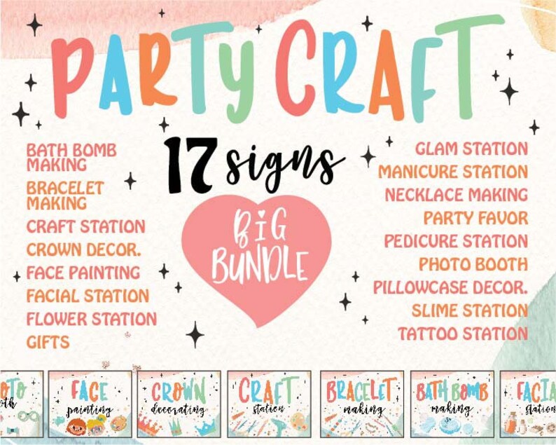 Party Sign Bundle Craft Station Making Digital File Printable Birthday ...