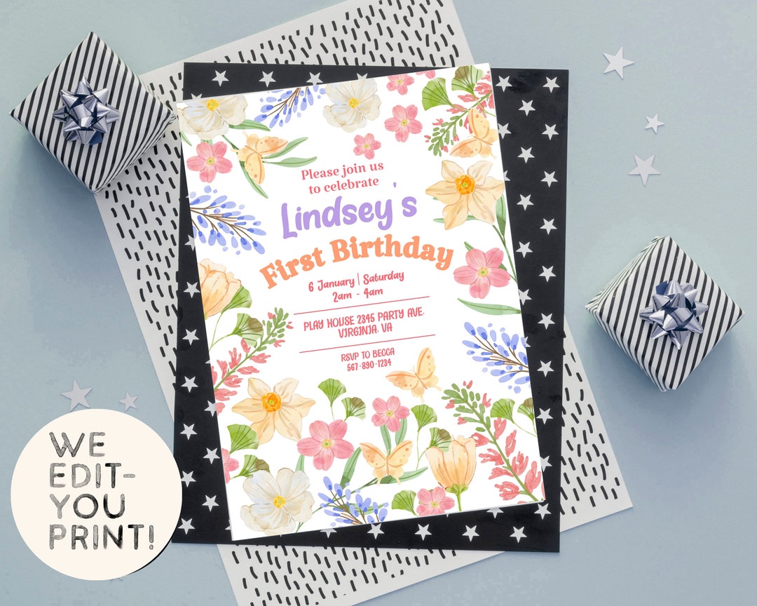 EDITABLE Spring Wildflower Printable Birthday Invitation Bloom Floral ...