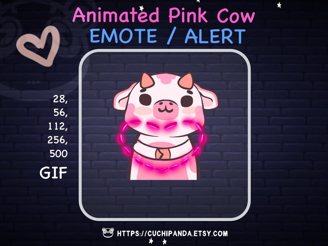 Animiertes Pinke Kuh Emote: Herz Alarm, Twitch, Discord, YouTube ...