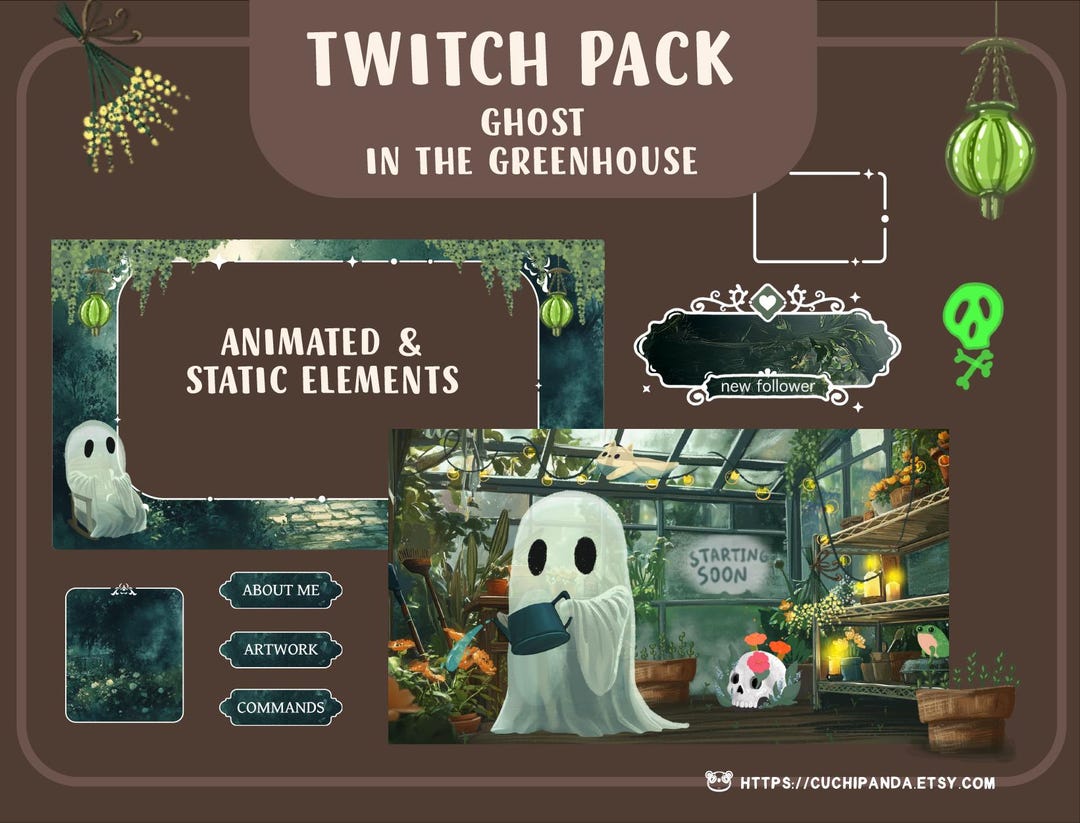Animated Ghost Twitch Overlay Pack: Kawaii Halloween Stream Assets ...