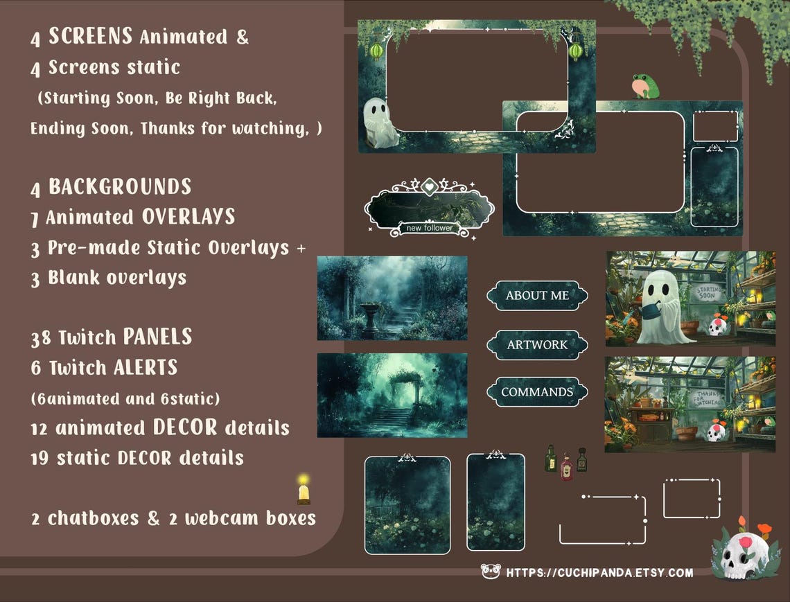 Animated Ghost Twitch Overlay Pack: Kawaii Halloween Stream Assets ...