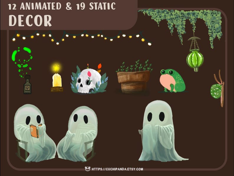 Animated Ghost Twitch Overlay Pack: Kawaii Halloween Stream Assets ...