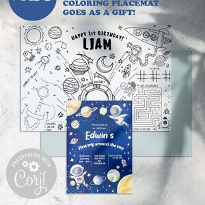 PRINTABLE Space Coloring Placemat 1st Year Around the Sun Birthday ...