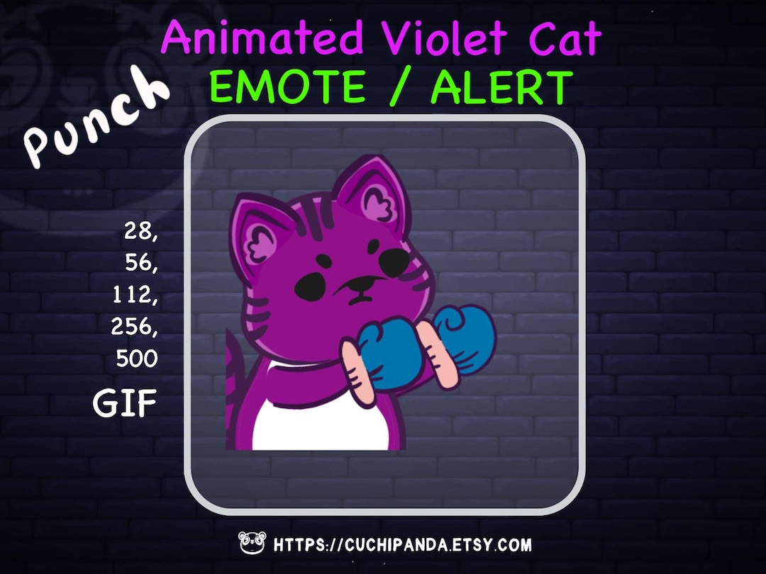 Animated Punch Emote, Violet Cat Alert, Cat Emote - Etsy