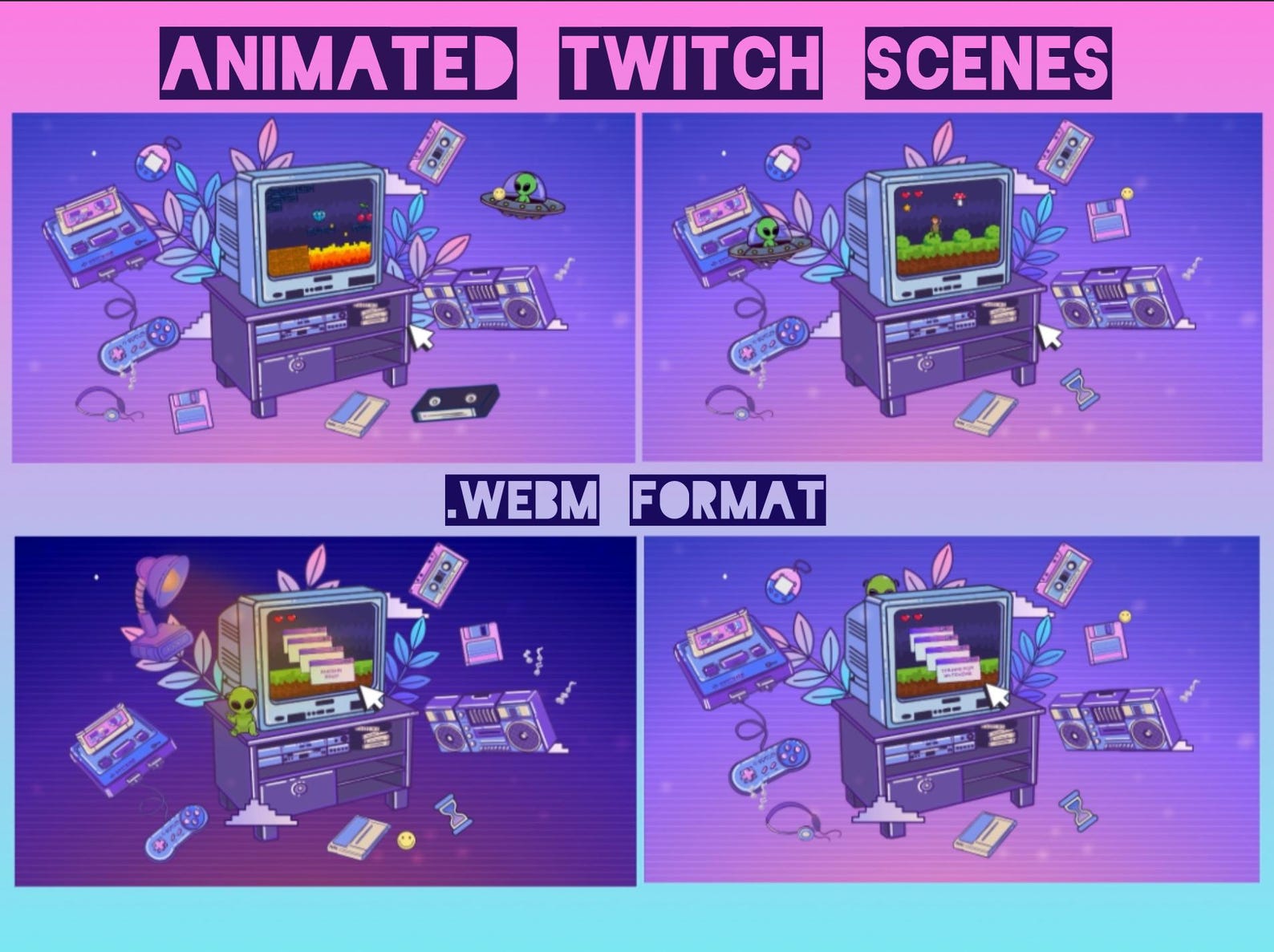 Animated Retro Computer Scenes, Twitch Stream Overlay, Gaming Room With ...