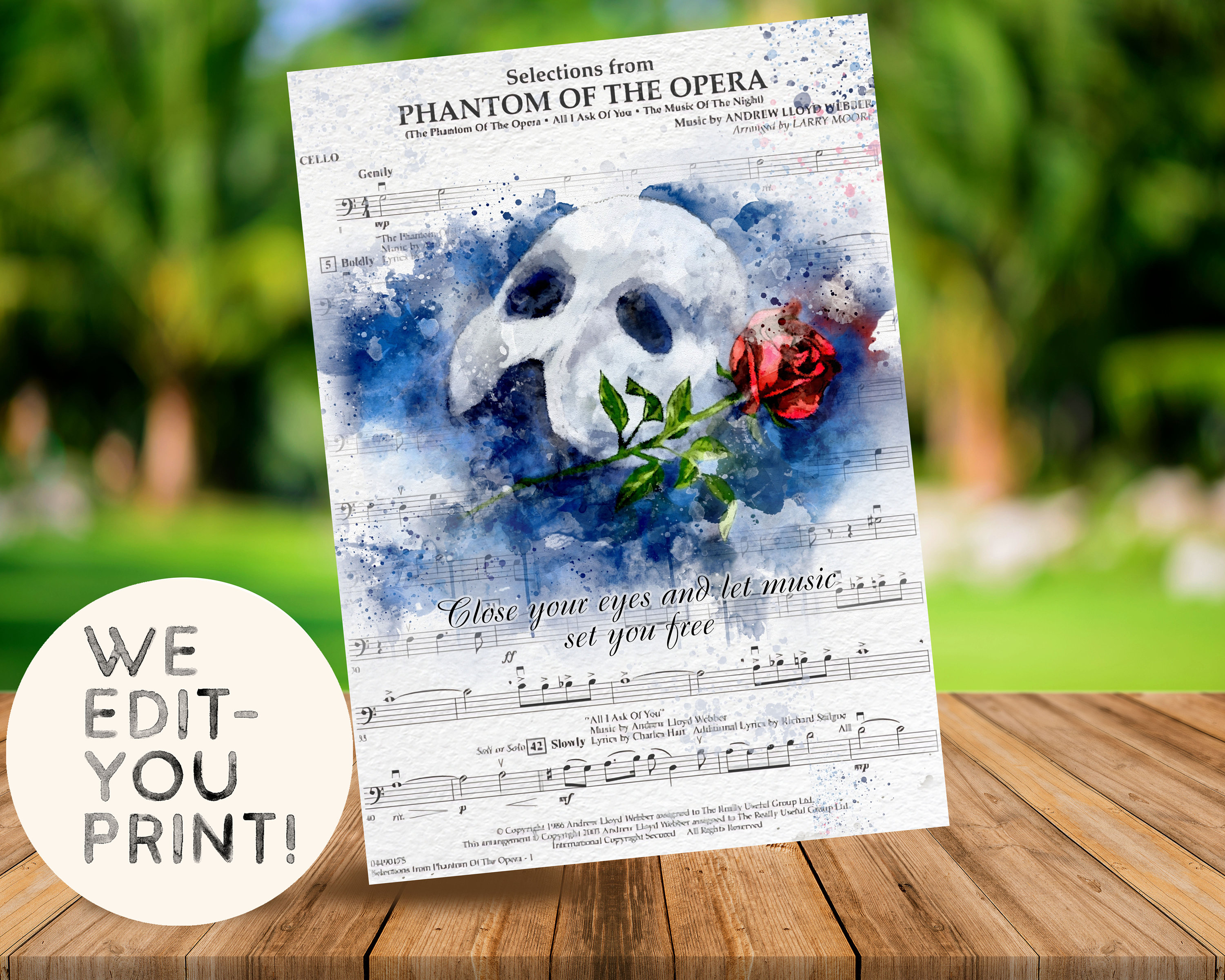 Phantom of the Opera Editable Digital Poster, Musical T Shirt Print ...