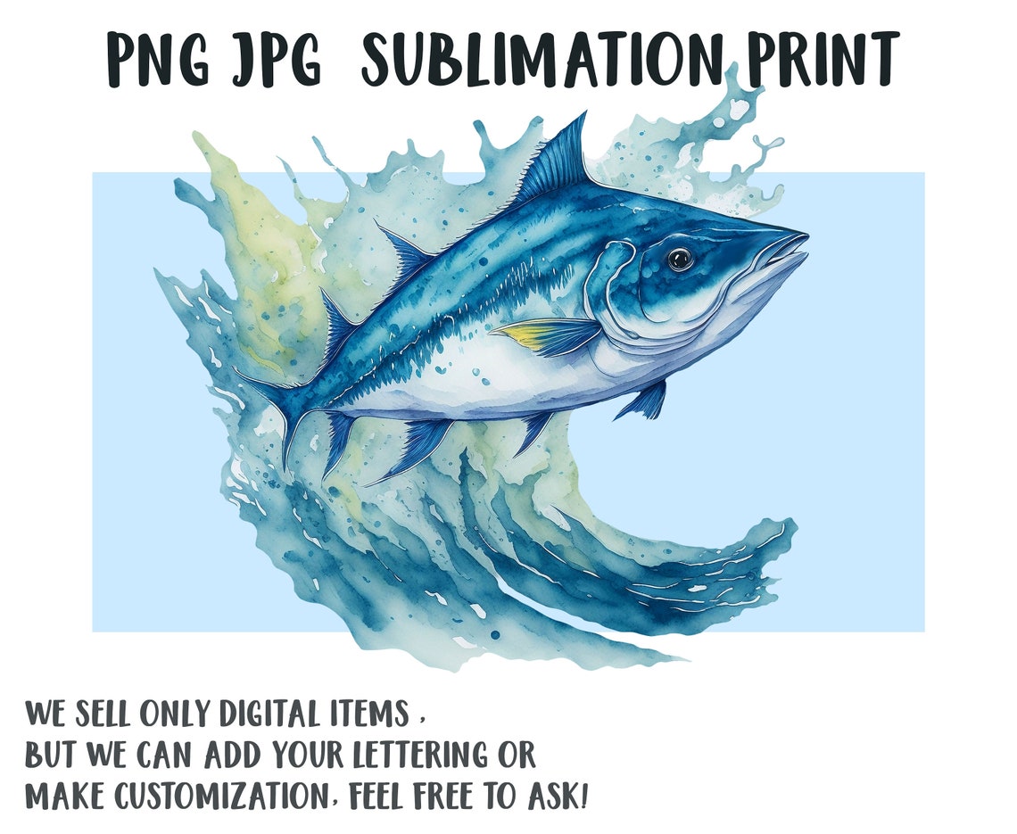 Tuna Fish Watercolor Clipart Bluefin PNG Commercial Use Gift T-shirt ...