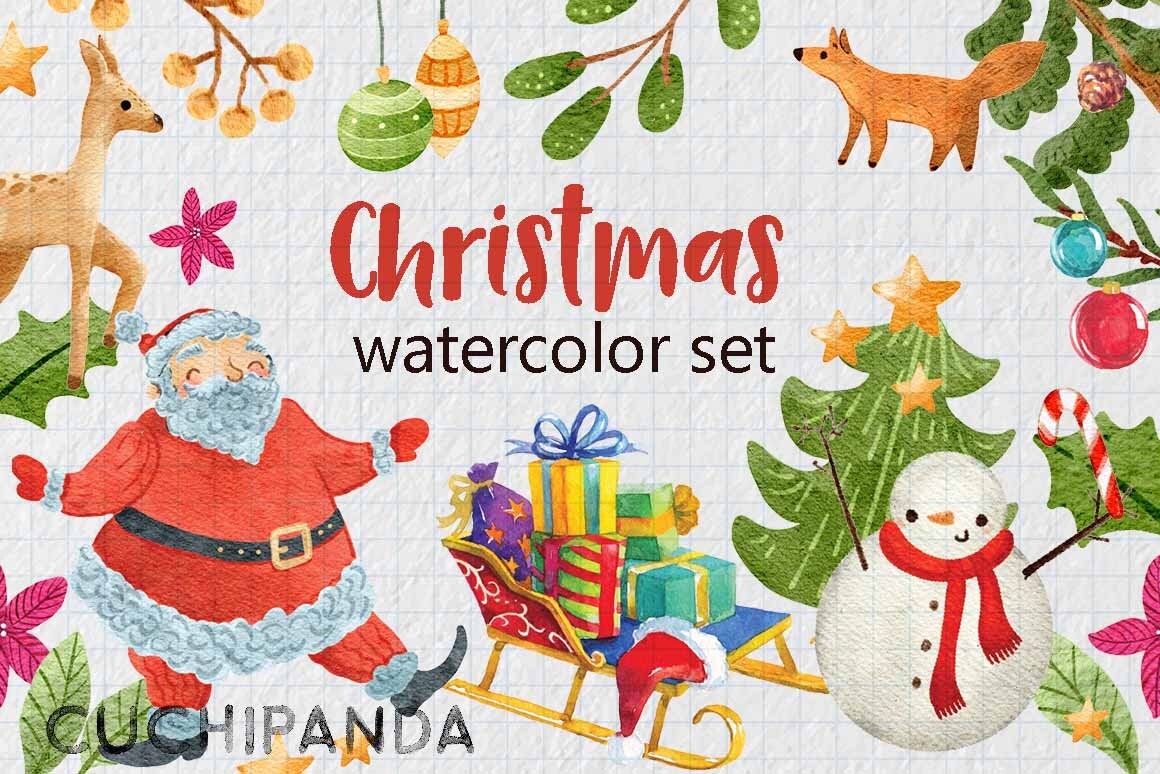 Christmas Clipart Elf Santa Claus Trees Winter Holidays Watercolor PNG ...