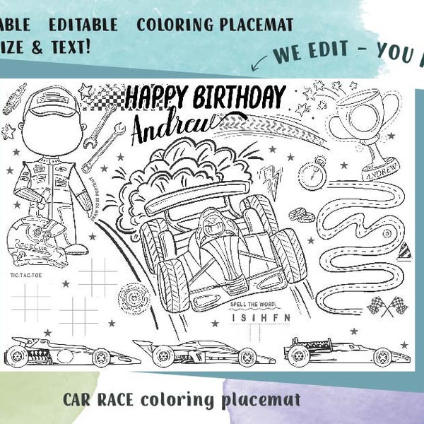 Race Car Placemat Sheet - Etsy