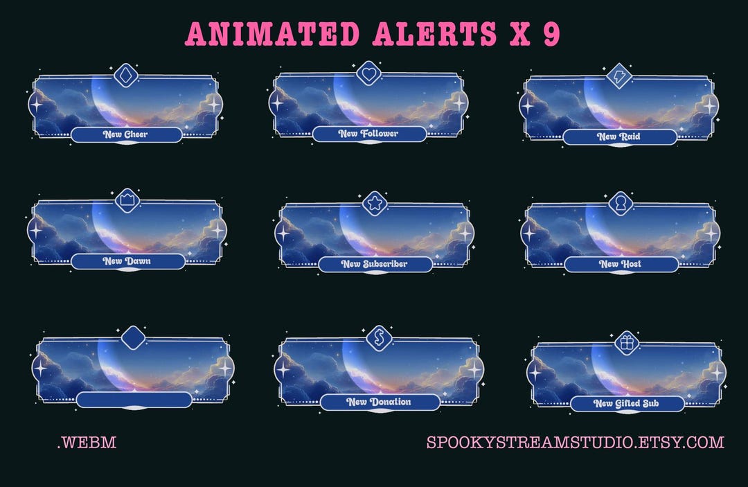 Animated Sky Twitch Alerts Package, Blue Theme (digital Download) - Etsy