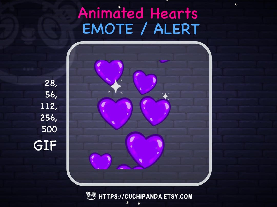 Animated Emote, Purple Heart Rain, Valentine's Emote, Twitch, Discord ...