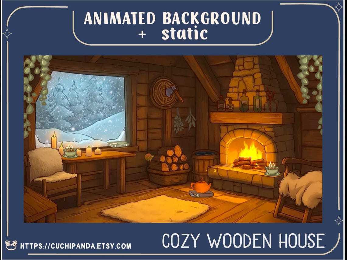 Animated Cozy Cabin Twitch Background: Looping Winter Snowfall Stream ...